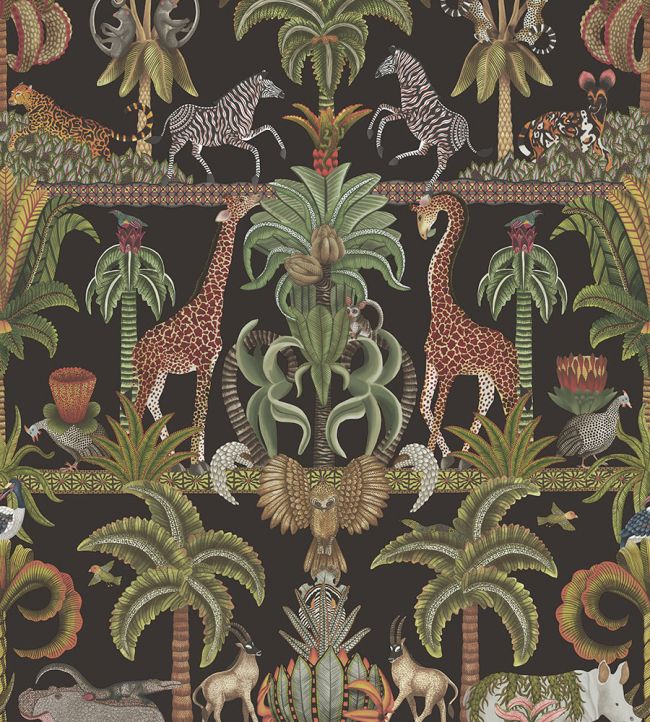 Afrika Kingdom Wallpaper in Olive Green & Spring Green on Black by Cole ...