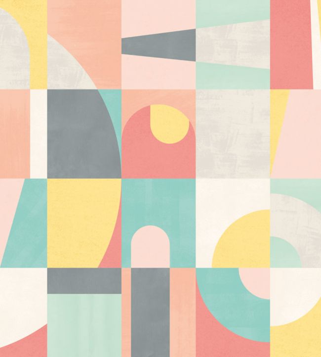 Blocky Wallpaper Mural in Flamingo & Smoke by Ohpopsi | Jane Clayton