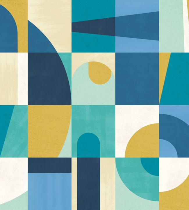 Blocky Wallpaper Mural in Royal & Ink by Ohpopsi | Jane Clayton