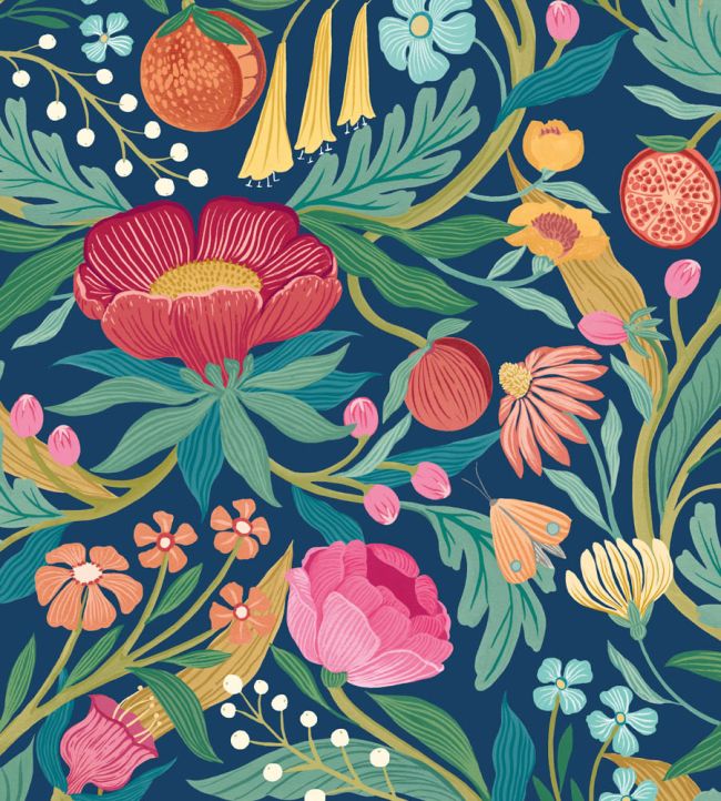 Clementine Wallpaper in Ink & Flamingo by Ohpopsi | Jane Clayton