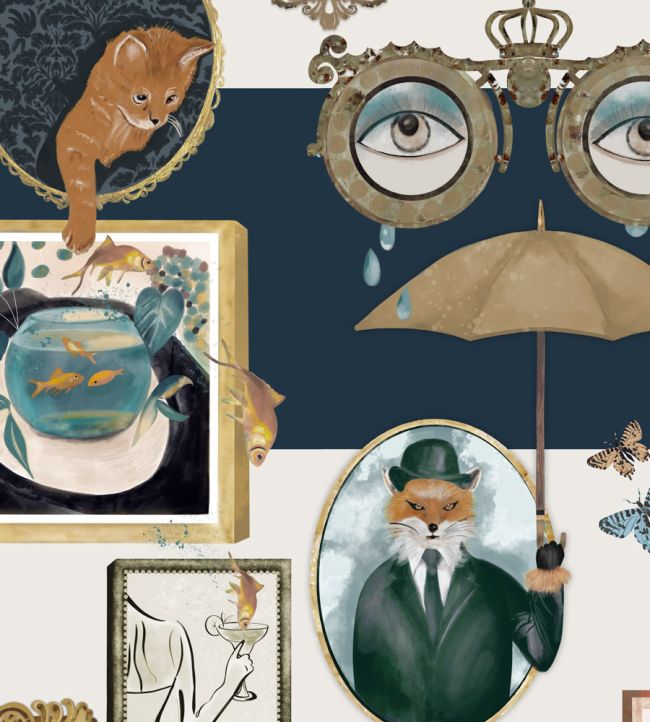 Connecting Frames Wallpaper in Navy by Brand McKenzie | Jane Clayton