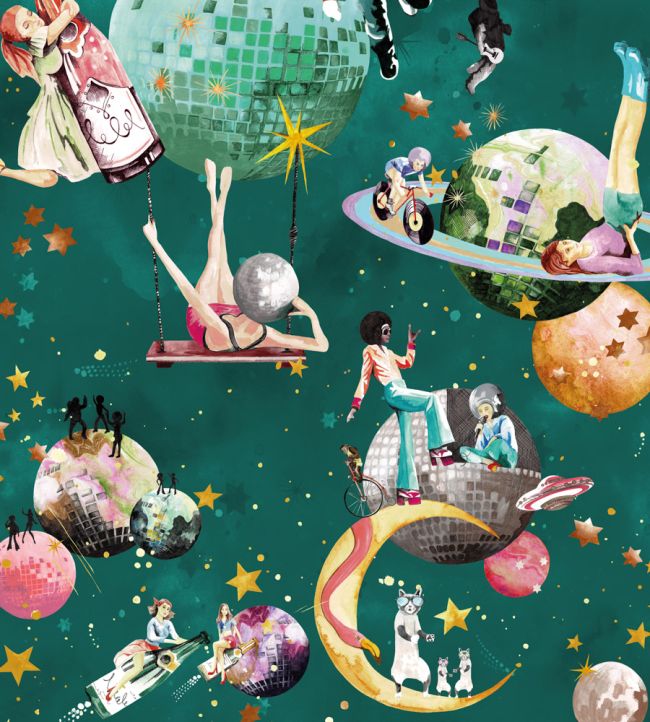 Cosmic Groove Wallpaper in Aurora by Brand McKenzie | Jane Clayton