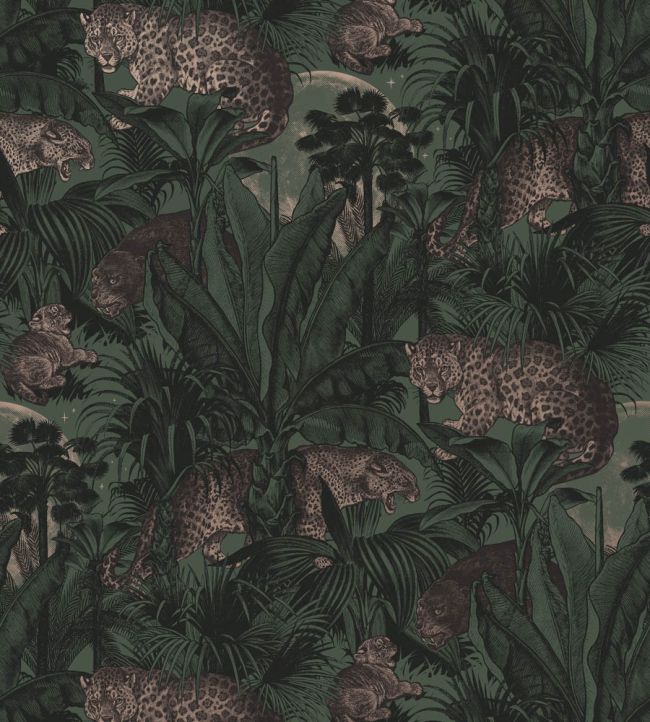 Faunacation Wallpaper in Hunter Green by Divine Savages | Jane Clayton