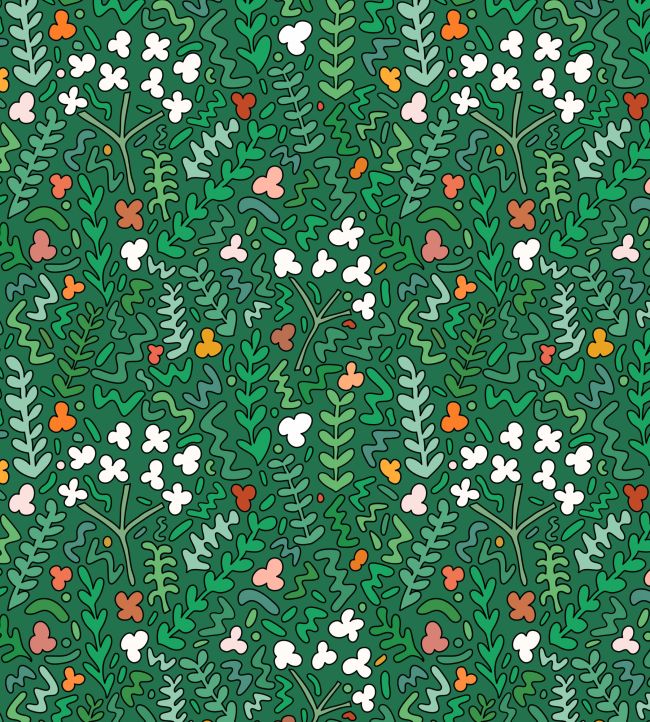 Fields of joy Wallpaper in Green by Ottoline | Jane Clayton