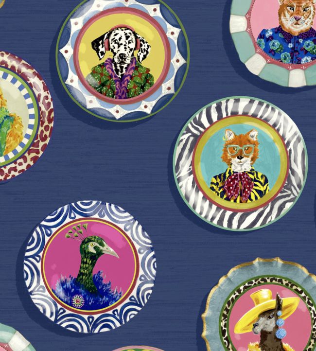 Fine China Wallpaper in Royal Blue by Brand McKenzie | Jane Clayton
