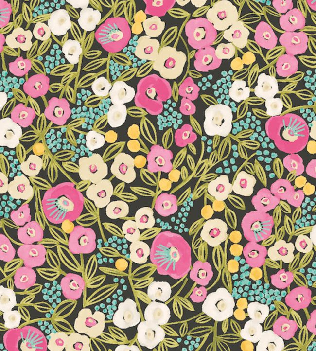 Flora Ditsy Wallpaper in Fuchsia & Jet by Ohpopsi | Jane Clayton