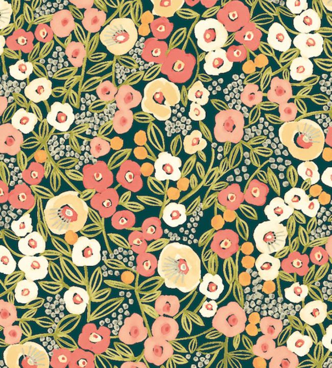 Flora Ditsy Wallpaper in Juniper & Ginger by Ohpopsi | Jane Clayton