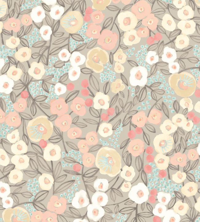 Flora Ditsy Wallpaper in Peach & Dove by Ohpopsi | Jane Clayton