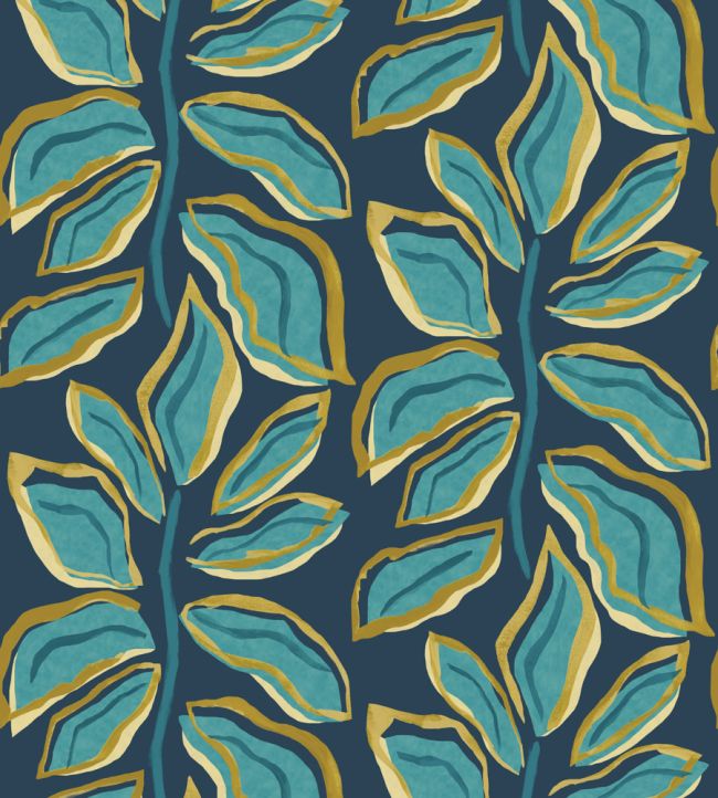 Foli Wallpaper in Midnight Teal by Ohpopsi | Jane Clayton