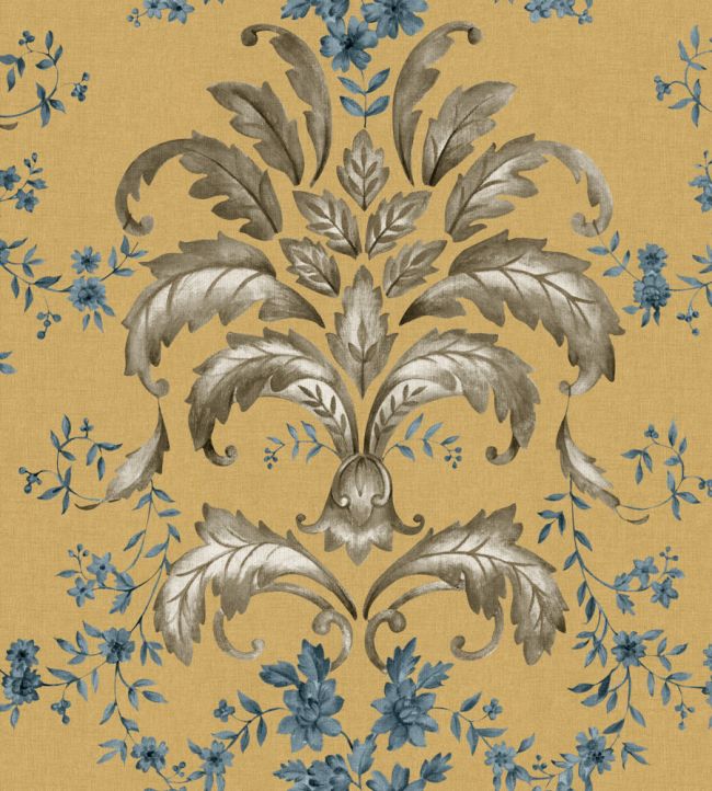 French Damask Wallpaper in Mustard by Coordonne | Jane Clayton