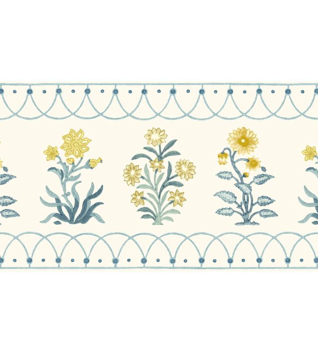 Hoopla Border Wallpaper in Blue and Citrus by DADO | Jane Clayton