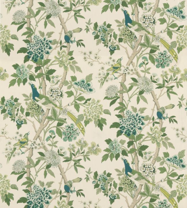 Hydrangea Bird Fabric in Green by GP & J Baker | Jane Clayton