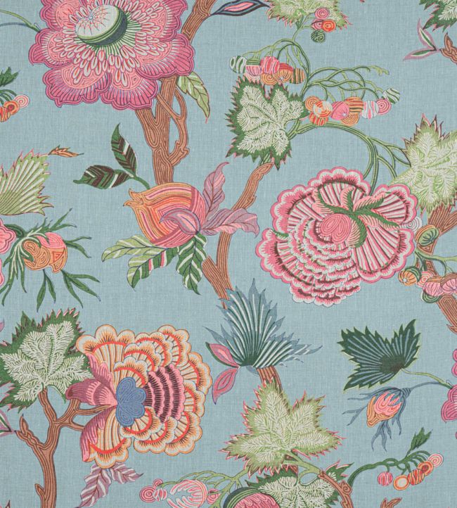 Indienne Jacobean Fabric in Raspberry and Teal by Thibaut | Jane Clayton