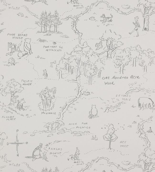 One Hundred Acre Wood Map Wallpaper by Jane Churchill in Charcoal ...
