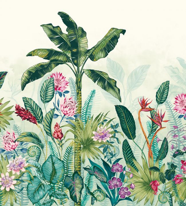 Jangala Wallpaper Mural in Pistachio by Ohpopsi | Jane Clayton