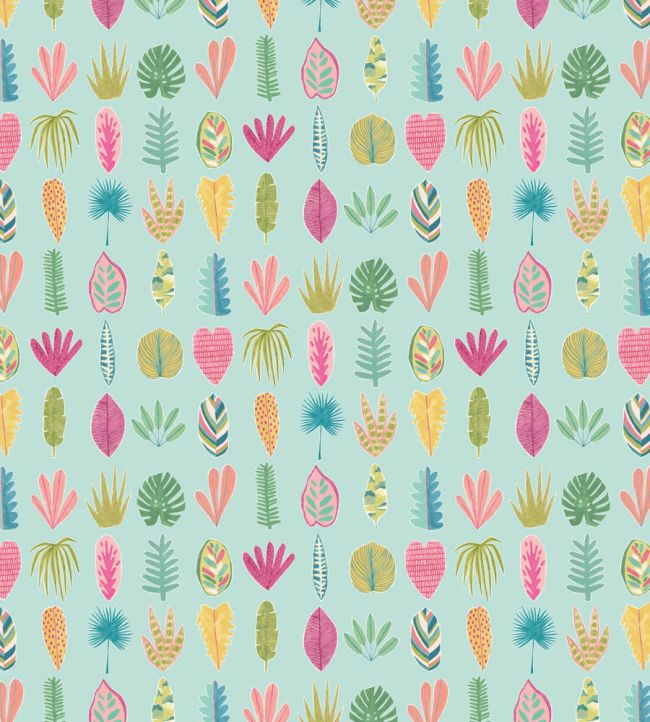Leaf Boogie Wallpaper in Aqua & Raspberry by Ohpopsi | Jane Clayton