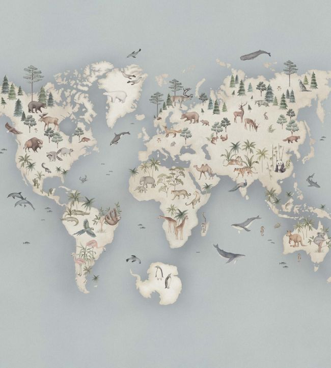 Little Explorer Wallpaper mural in Sea Blue by Borastapeter | Jane Clayton