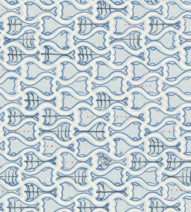 Make Fish Wallpaper in Cobalt by Christopher Farr Cloth | Jane Clayton