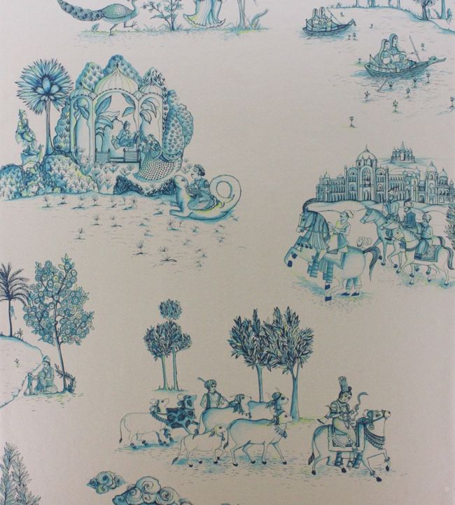 Zanskar Wallpaper by Matthew Williamson in Teal/Gold | Jane Clayton