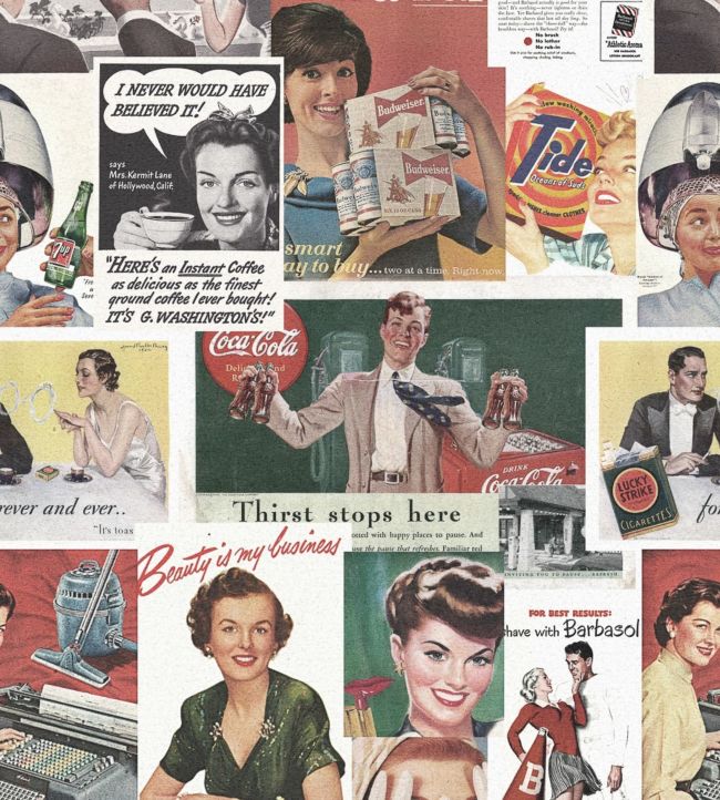 Retro Ads Wallpaper in Multi by MINDTHEGAP | Jane Clayton