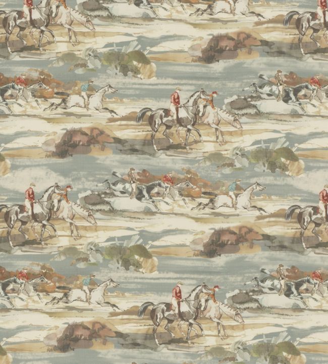 Morning Gallop Linen Fabric in Blue/Sand by Mulberry Home | Jane Clayton