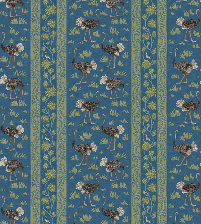 Ostrich Stripe Wallpaper in Bright Blue by Josephine Munsey | Jane Clayton