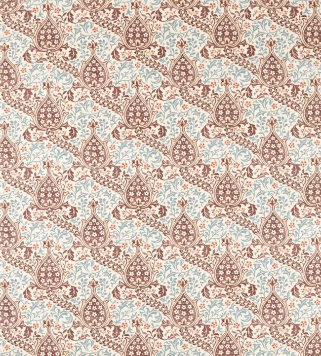 Persian Tulip Fabric in Umber/Mineral Blue by Morris & Co | Jane Clayton