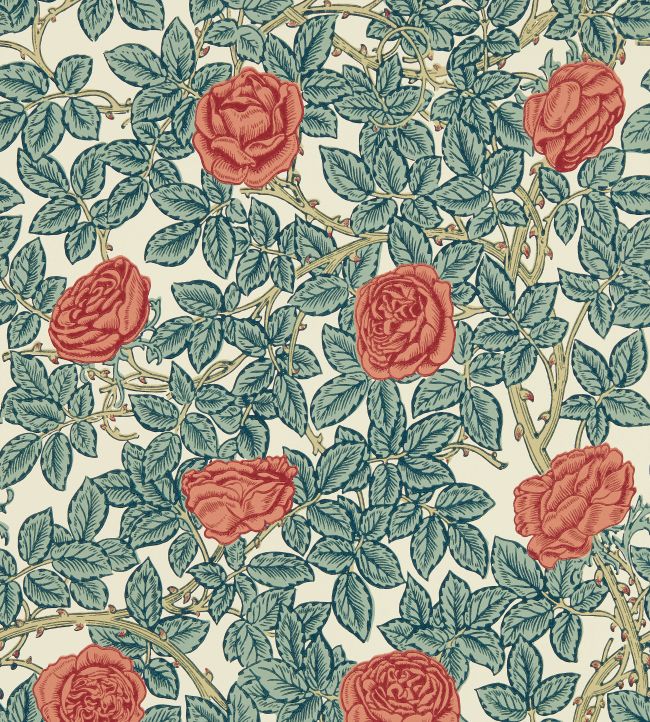 Rambling Rose Wallpaper in Emery Blue/Spring Thicket by Morris & Co ...