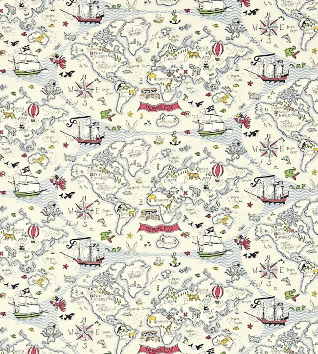 Treasure Map Fabric in Vanilla by Sanderson | Jane Clayton