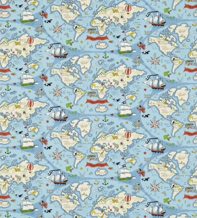 Treasure Map Fabric in Sea Blue by Sanderson | Jane Clayton