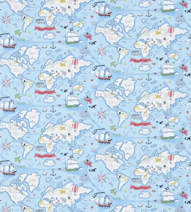 Treasure Map Wallpaper in Sea Blue by Sanderson | Jane Clayton