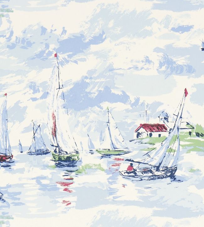 Sail Away Wallpaper in Sky Blue by Sanderson | Jane Clayton