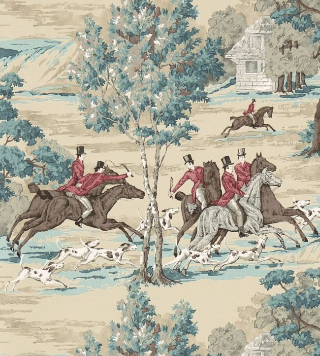 Tally Ho Wallpaper in Teal/Ruby by Sanderson | Jane Clayton