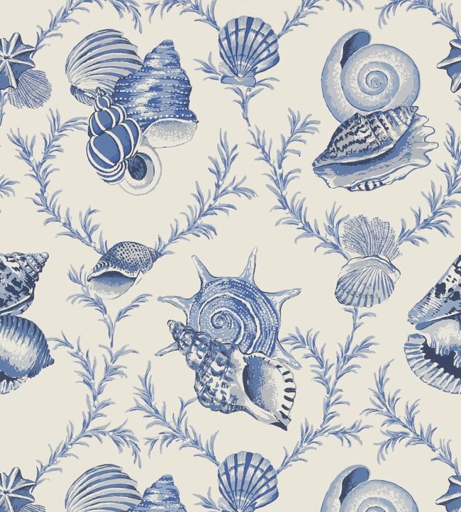 Sumba Shell Wallpaper by Thibaut in Blue on Natural | Jane Clayton