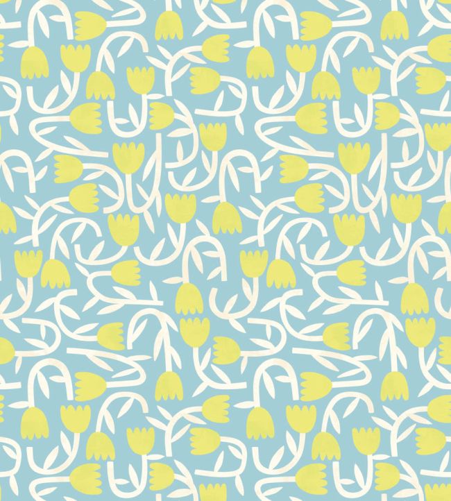 Tiny Tulip Wallpaper in Lime & Sky by Ohpopsi | Jane Clayton
