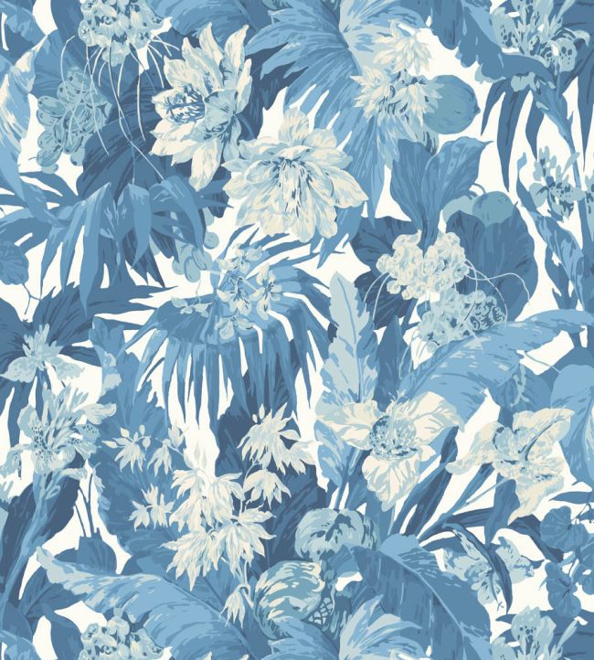 Tropical Floral Wallpaper in Blue by GP & J Baker | Jane Clayton