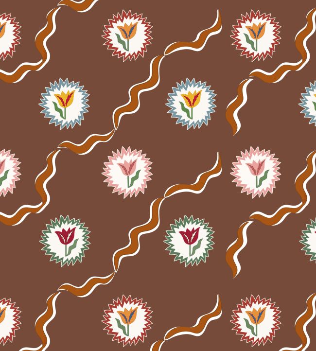 Tulips of Belgravia Wallpaper in Brown by Ottoline | Jane Clayton