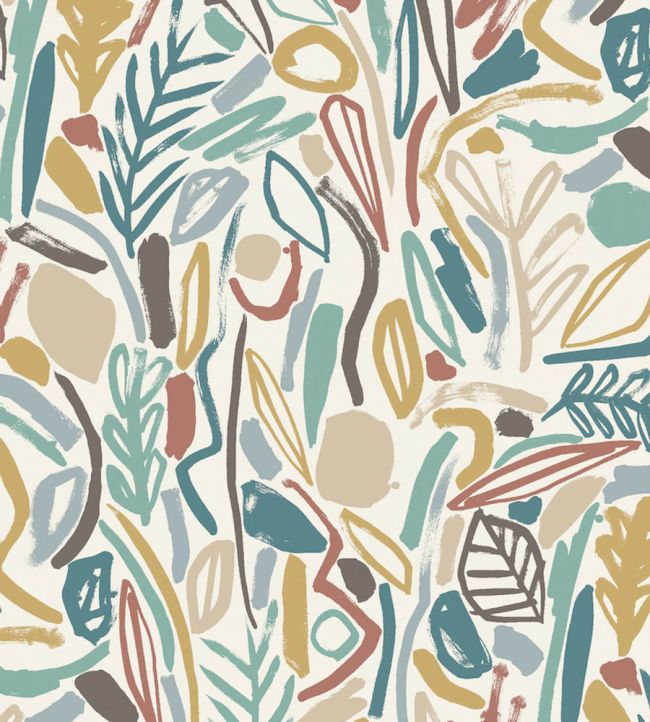 Verdure Wallpaper in Teal & Cinnamon by Ohpopsi | Jane Clayton