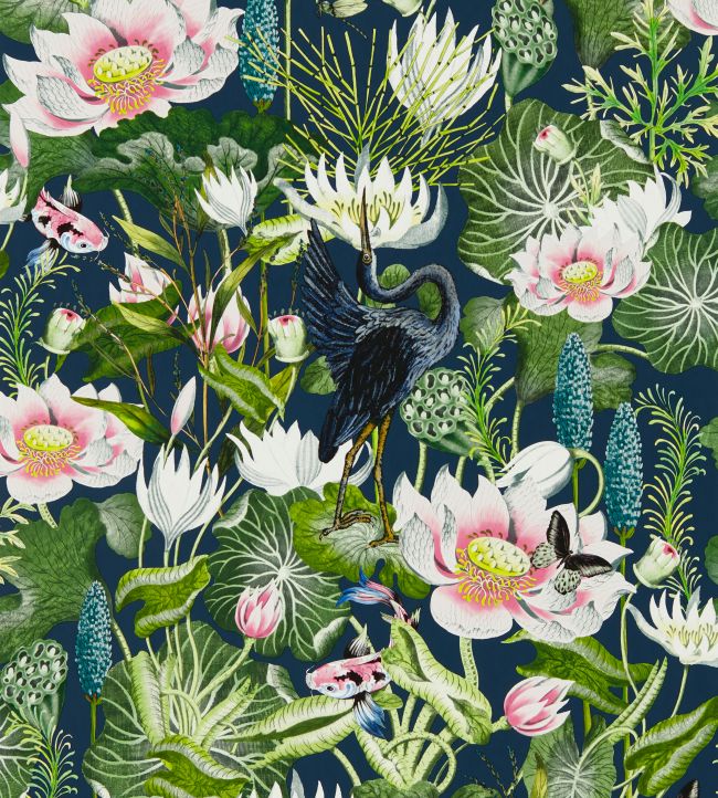 Waterlily Wallpaper in Midnight by Clarke & Clarke | Jane Clayton