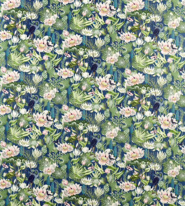 Waterlily Velvet Fabric in Midnight by Clarke & Clarke | Jane Clayton