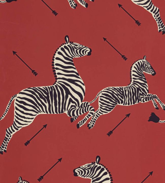 Zebras Wallpaper in Masai Red by Scalamandre | Jane Clayton