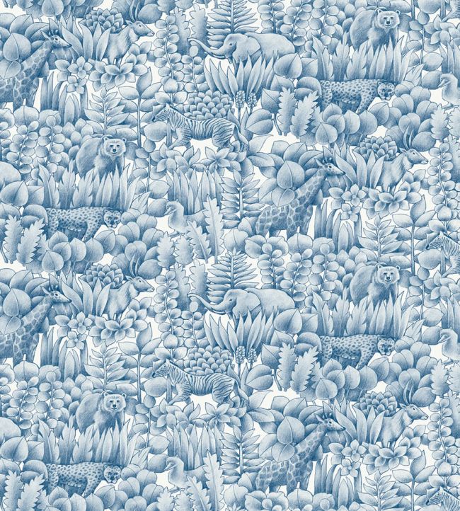Zoo Friends Wallpaper in Sky Blue by Today Interiors | Jane Clayton