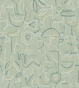 Animalia Wallpaper in Emerald by Coordonne | Jane Clayton