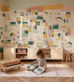Hometown Wallpaper mural in Lilac by Coordonne | Jane Clayton