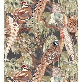 Game Birds Wallpaper in Charcoal by Mulberry Home | Jane Clayton