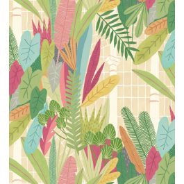 Glasshouse Wallpaper in Emerald & Coral by Ohpopsi | Jane Clayton