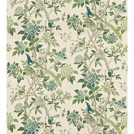 Hydrangea Bird Fabric in Green by GP & J Baker | Jane Clayton