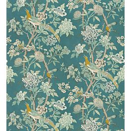 Hydrangea Bird Fabric in Teal by GP & J Baker | Jane Clayton