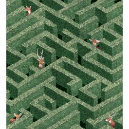 Labyrinth With Deers Wallpaper in Green by Josephine Munsey | Jane Clayton