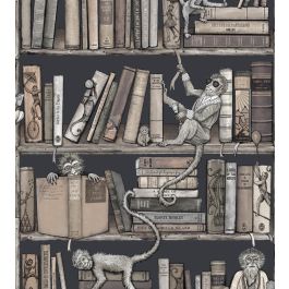 Monkey Library Wallpaper in Taupes by Brand McKenzie | Jane Clayton
